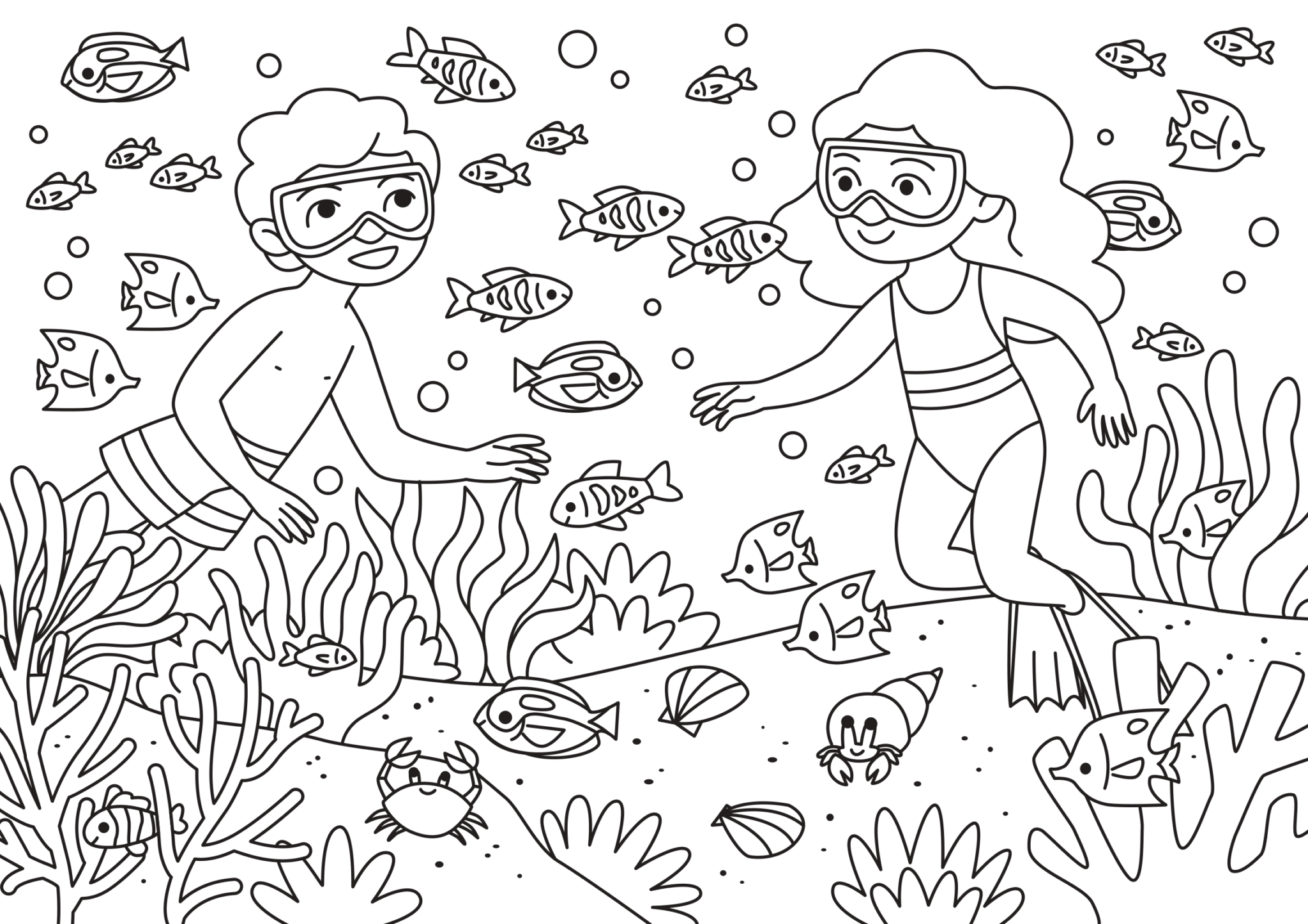 Coloriage plongée sous-marine et snorkeling